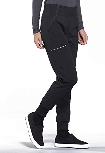 Jogger Scrub Pants for Women 4-Way Stretch with Mid Rise, Cargo Pocket, Superior Performance, and Comfort CK110A, S, Black