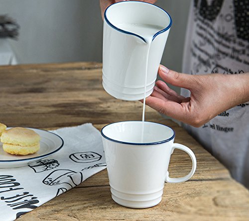 CHOOLD Blue and White Navy Style Ceramic Creamer with Handle,Coffee Milk Creamer Pitcher Serving Pitcher Sauce Pitcher for Kitchen