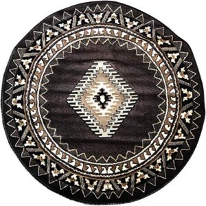 southwest native american round indian kingdom chocolate brown design d143 (4 feet x 4 feet)