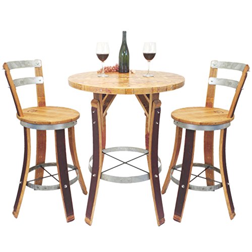 Central Coast Creations Bistro Set Swivel Top Stools - Wine Barrel Handcrafted Wine Barrel Furniture