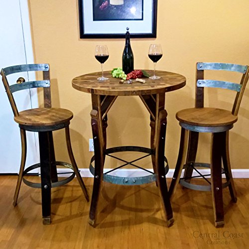 Central Coast Creations Bistro Set Swivel Top Stools - Wine Barrel Handcrafted Wine Barrel Furniture