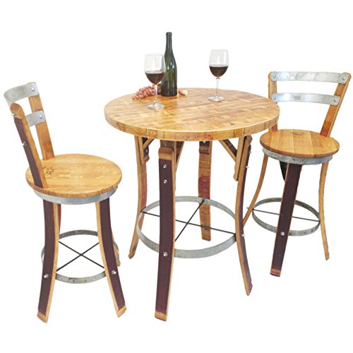 Central Coast Creations Bistro Set Swivel Top Stools - Wine Barrel Handcrafted Wine Barrel Furniture