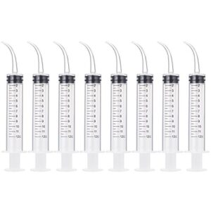 8 pcs syringe 12cc dental irrigation syringe with curved tip wisdom teeth syringe measurement syringe disposable water oral mouth liquid tonsil stone squirt mouthwash cleaner syringes