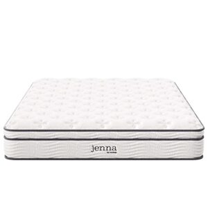 Modway Jenna 10” Queen Innerspring Mattress Quality Quilted Pillow Top-Individually Encased Pocket Coils-10-Year Warranty, White