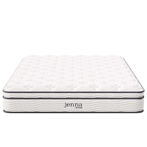 Modway Jenna 10” Queen Innerspring Mattress Quality Quilted Pillow Top-Individually Encased Pocket Coils-10-Year Warranty, White