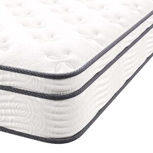 Modway Jenna 10” Queen Innerspring Mattress Quality Quilted Pillow Top-Individually Encased Pocket Coils-10-Year Warranty, White