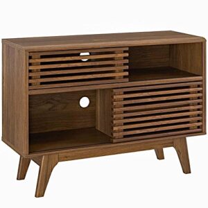 modway render mid-century modern two-tier display stand in walnut