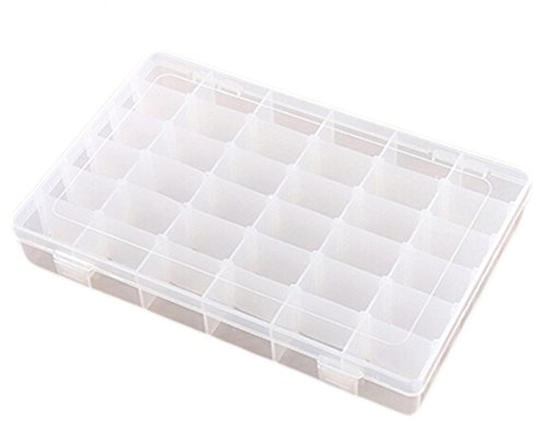 15/24/36 Grids Clear Plastic Storage Box Adjustable Bead Case Nail Art Tools Earring Jewelry Storage Organizer (White, 36-Grid)