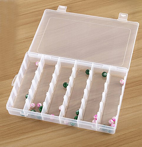 15/24/36 Grids Clear Plastic Storage Box Adjustable Bead Case Nail Art Tools Earring Jewelry Storage Organizer (White, 36-Grid)