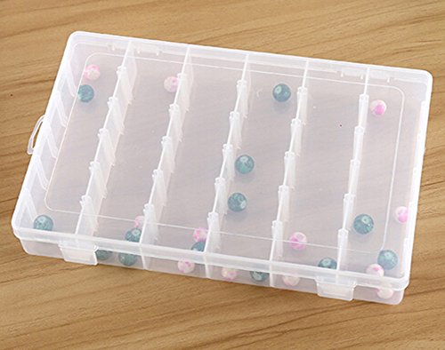 15/24/36 Grids Clear Plastic Storage Box Adjustable Bead Case Nail Art Tools Earring Jewelry Storage Organizer (White, 36-Grid)