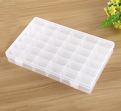 15/24/36 Grids Clear Plastic Storage Box Adjustable Bead Case Nail Art Tools Earring Jewelry Storage Organizer (White, 36-Grid)