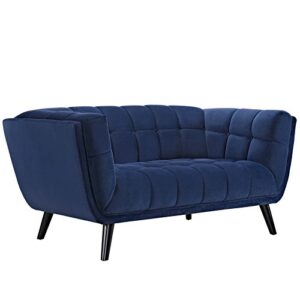 modway bestow upholstered velvet button-tufted loveseat in navy