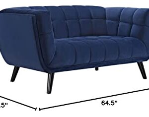 Modway Bestow Upholstered Velvet Button-Tufted Loveseat in Navy