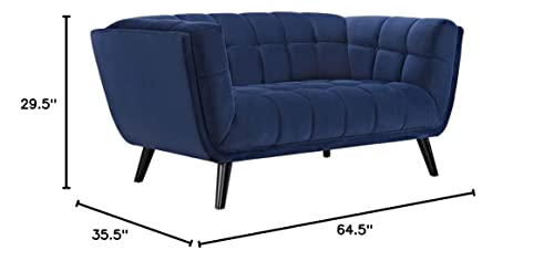 Modway Bestow Upholstered Velvet Button-Tufted Loveseat in Navy