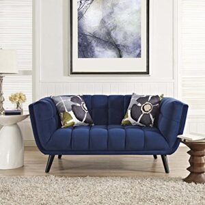 Modway Bestow Upholstered Velvet Button-Tufted Loveseat in Navy