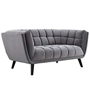 modway bestow upholstered velvet button-tufted loveseat in gray