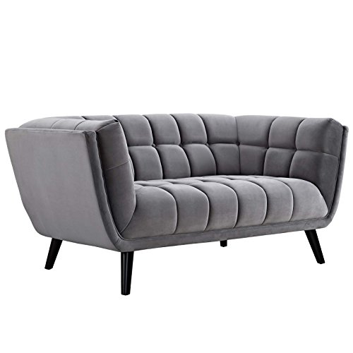 Modway Bestow Upholstered Velvet Button-Tufted Loveseat in Gray