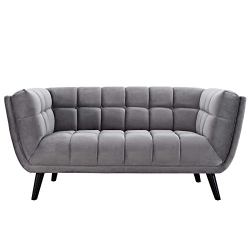 Modway Bestow Upholstered Velvet Button-Tufted Loveseat in Gray