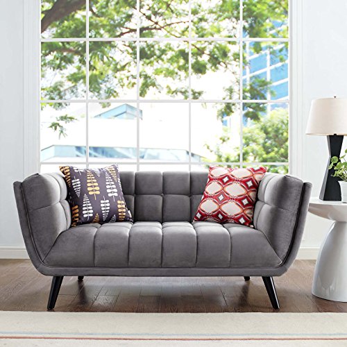 Modway Bestow Upholstered Velvet Button-Tufted Loveseat in Gray