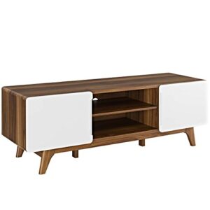 modway tread mid-century modern 59 inch tv stand, 59", walnut white