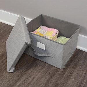 Primary Designs Pack of 3 Collapsible Closet Storage Cloth Bins with Strong Dust Proof Lids and Handles, Grey, Large Size (16.5"x12"x10")