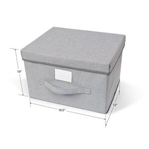 Primary Designs Pack of 3 Collapsible Closet Storage Cloth Bins with Strong Dust Proof Lids and Handles, Grey, Large Size (16.5"x12"x10")