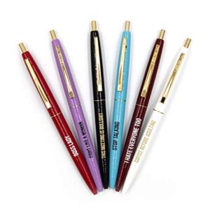 Snarky Boss Lady Pen Set in Brilliant Multicolor - Set of 6 Refillable Black Ink Ballpoint Click Clic Pens