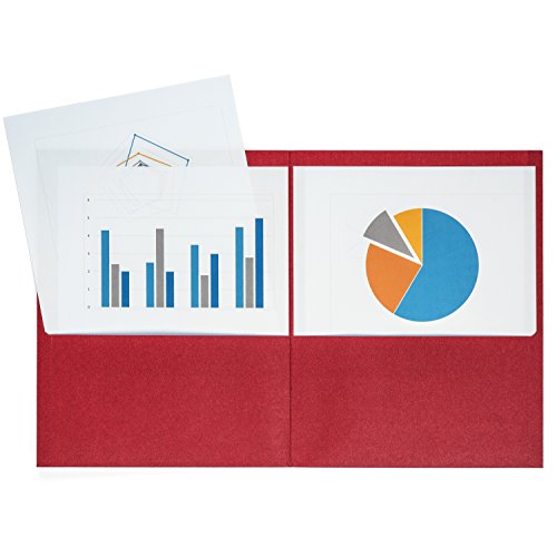 Blue Summit Supplies 25 Two Pocket Folders, Designed for Office and Classroom Use, Red 25 Pack Colored 2 Pocket Folders