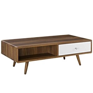 modway transmit mid-century coffee table, walnut white