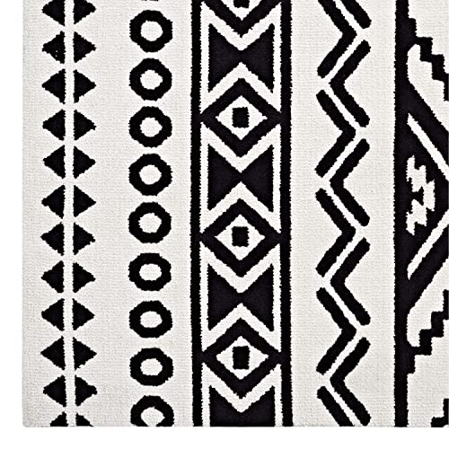 Modway Haku Geometric Moroccan Tribal 8x10 Area Rug With Contemporary Design In Black and White