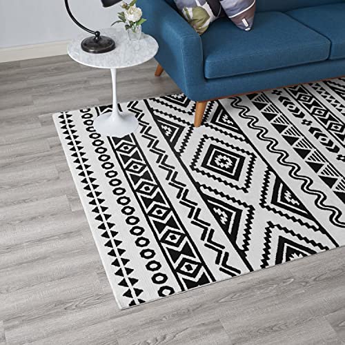 Modway Haku Geometric Moroccan Tribal 8x10 Area Rug With Contemporary Design In Black and White