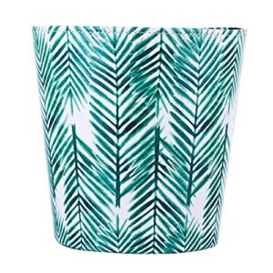 Scakbyer Paper Wastebasket Without Lid PU Leather Round Decorative Trash Bin Garbage Can Dustbin for Hotel Dormitory Kitchen Bedroom Bathroom Office Green Leaves