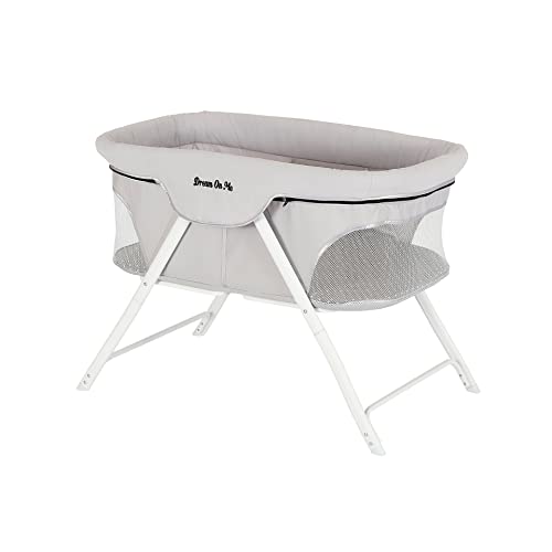 Dream On Me Traveler Portable Bassinet in Cloud Grey, Lightweight and Breathable Mesh Design, Easy to Clean and Fold Baby Bassinet - Carry Bag Included