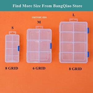 BangQiao 3 Pack Plastic Removable Divider Box and Storage Case for Small Parts, Hardware and Craft, 6 Grids, Clear