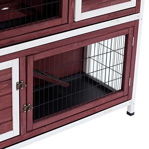 PawHut 48" 2-Story Wooden Rabbit Hutch Elevated Bunny Cage Small Animal Habitat Guinea Pig House with Ramp, No Leak Tray and Weatherproof & Openable Top, Outdoor/Indoor