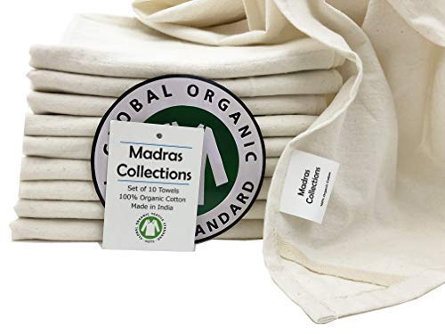 10 Pack Flour Sack Dish Towels, Certified Organic Cotton, Flour Sack Towels, Highly Absorbent, Tea Towels for Embroidery, Kitchen Dish Towels,28x28 Inches (Ivory) Flour Sack Towels