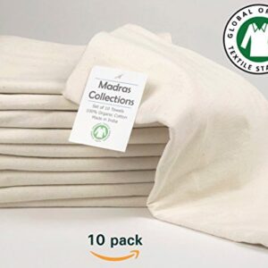 10 Pack Flour Sack Dish Towels, Certified Organic Cotton, Flour Sack Towels, Highly Absorbent, Tea Towels for Embroidery, Kitchen Dish Towels,28x28 Inches (Ivory) Flour Sack Towels