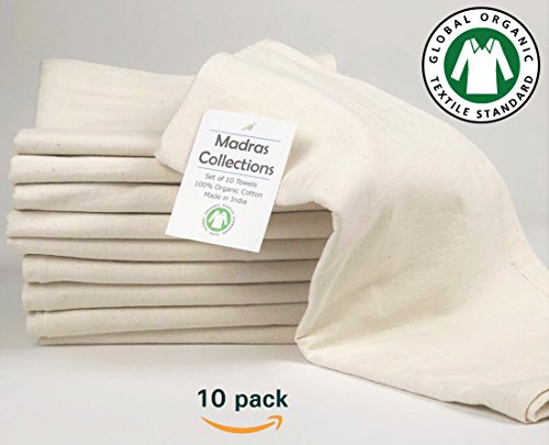 10 Pack Flour Sack Dish Towels, Certified Organic Cotton, Flour Sack Towels, Highly Absorbent, Tea Towels for Embroidery, Kitchen Dish Towels,28x28 Inches (Ivory) Flour Sack Towels