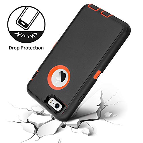 CAFEWICH iPhone 6/6S Case Heavy Duty Shockproof High Impact Tough Rugged Hybrid Rubber Triple Defender Protective Anti-Shock Silicone Mobile Phone Cover for iPhone 6/6S 4.7"(Black Orange)