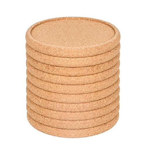 Cork Coasters for Drinks Absorbent Set 10 PCS, 3.9" Diameter