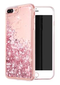 iphone 7 plus case, iphone 8 plus case, worldmom double layer design bling flowing liquid floating sparkle colorful glitter waterfall tpu protective phone case for apple iphone 7 plus,rose gold