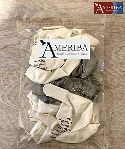 30PC Biodegradable Remembrance Balloons: White & Silver Personalizable Funeral Balloons for Balloon Releases & Sympathy Gifts | Created/Sold by AMERIBA, a USA company (Variety Pk White, Black Writing)