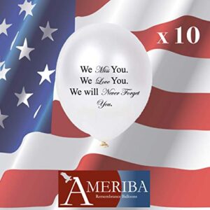 30PC Biodegradable Remembrance Balloons: White & Silver Personalizable Funeral Balloons for Balloon Releases & Sympathy Gifts | Created/Sold by AMERIBA, a USA company (Variety Pk White, Black Writing)