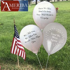 30PC Biodegradable Remembrance Balloons: White & Silver Personalizable Funeral Balloons for Balloon Releases & Sympathy Gifts | Created/Sold by AMERIBA, a USA company (Variety Pk White, Black Writing)