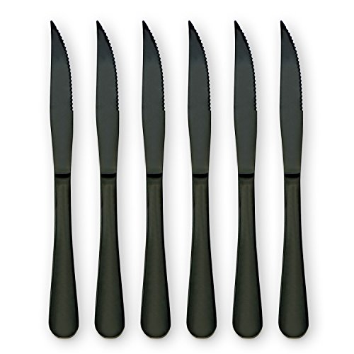 HOMQUEN 6-Pieces Stainless Steel Steak Knives Set, Black Knife Set-Use for Home Kitchen or Restaurant (Black)