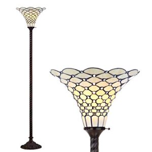 jonathan y jyl8007a white tiffany-style 70" torchiere led floor lamp, tiffany, traditional, art nouveau style, office, living room, family room, dining room, bedroom, hallway, foyer, bronze