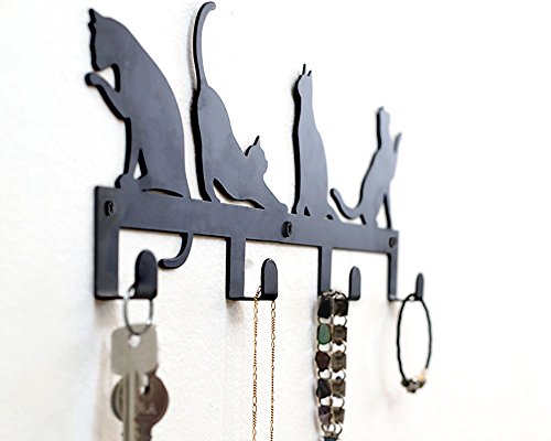 Stur-De Key Holder for Wall - Rustic Key Hooks for Wall for Hanging Accessories, Key Hanger for Wall for Farmhouse-Style Homes - Iron Wall Key Holder, Cats Key Rack for Wall - 14.75 x 5.5 x 1 Inches