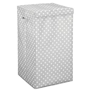 mDesign Large Laundry Hamper Basket with Hinged Lid - Portable and Foldable for Compact Storage - Single Hamper Design for Nursery, Girl's Room, Kid's Playroom - Fun Polka Dot Print - Gray/White Dots