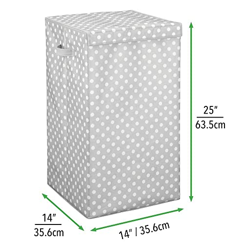 mDesign Large Laundry Hamper Basket with Hinged Lid - Portable and Foldable for Compact Storage - Single Hamper Design for Nursery, Girl's Room, Kid's Playroom - Fun Polka Dot Print - Gray/White Dots