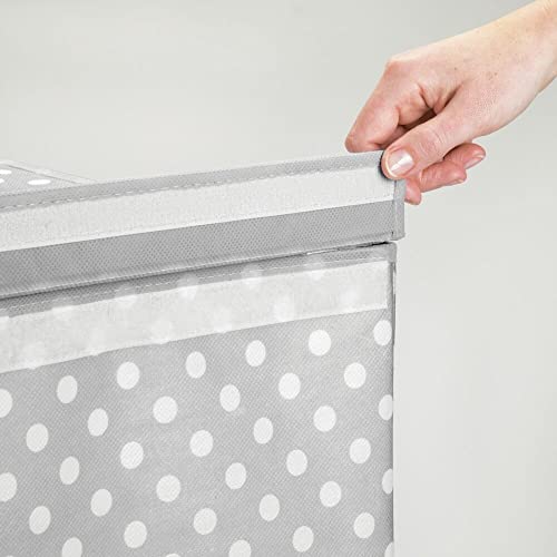 mDesign Large Laundry Hamper Basket with Hinged Lid - Portable and Foldable for Compact Storage - Single Hamper Design for Nursery, Girl's Room, Kid's Playroom - Fun Polka Dot Print - Gray/White Dots